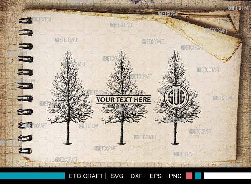 Winter Tree Monogram, Winter Tree Silhouette, Winter Tree SVG, Pine Svg ...