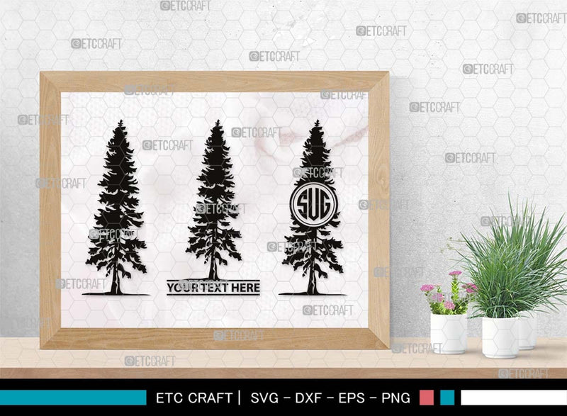 Winter Tree Monogram, Winter Tree Silhouette, Winter Tree SVG, Pine Svg ...