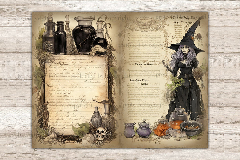 Witch Junk Journal Pages | Recipe Book Ephemera - So Fontsy