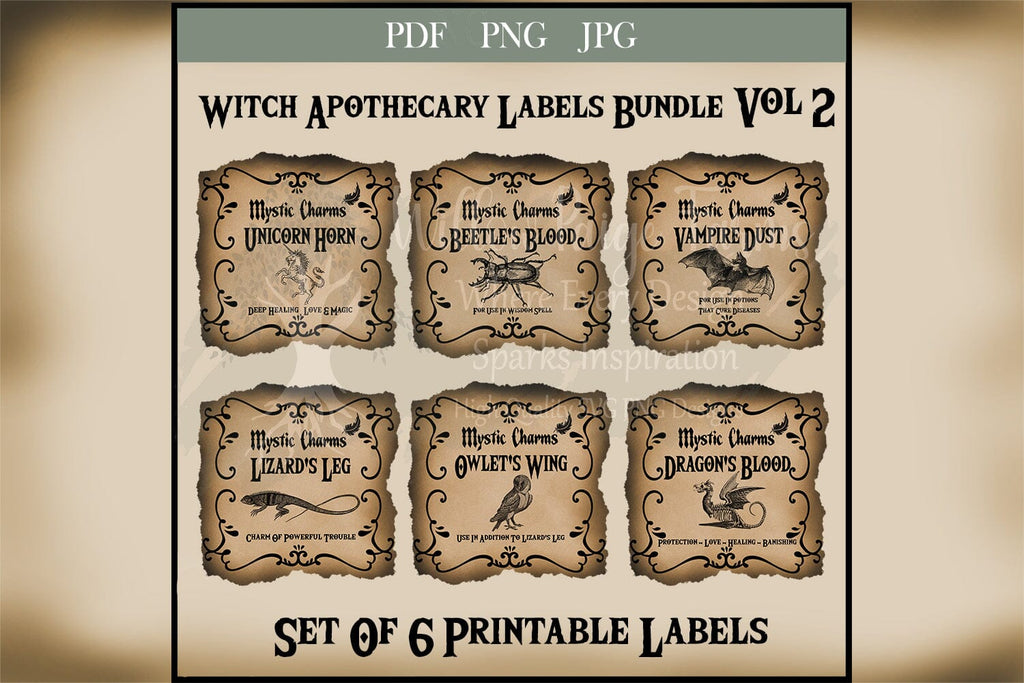 Witches Apothecary Labels Bundle Vol 2 | Witchy jar label | Witch Spel ...
