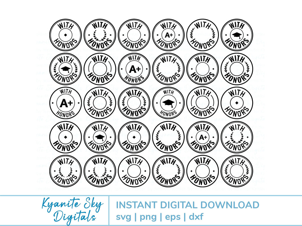 With Honors Grad SVG Bundle round seal circle frame graduation clipart ...
