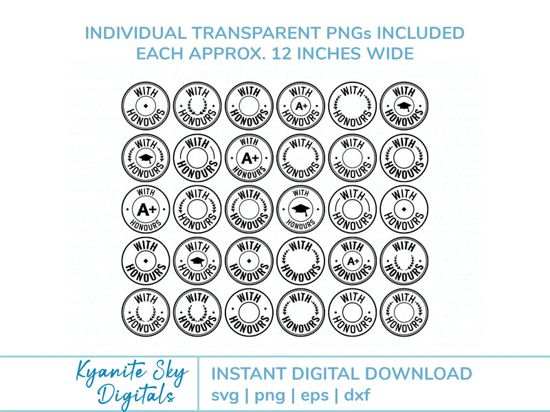 With Honours Grad SVG Bundle round seal circle frame graduation clipart ...