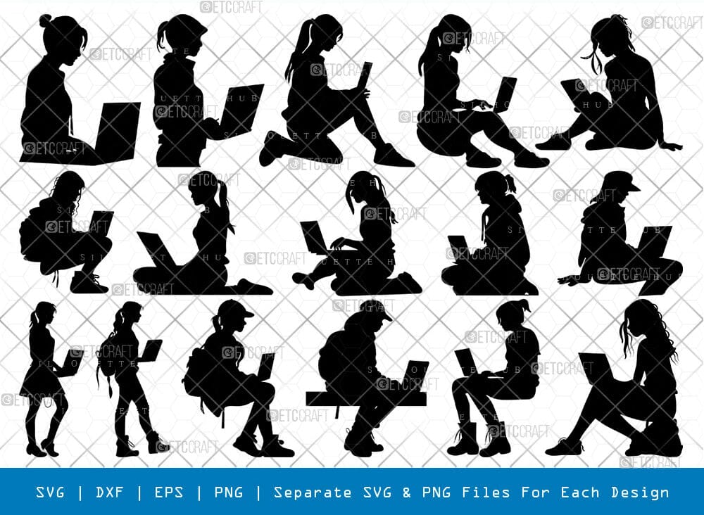 Woman With Laptop Svg Cricut Cut Files Png Bundle, SB01142 - So Fontsy