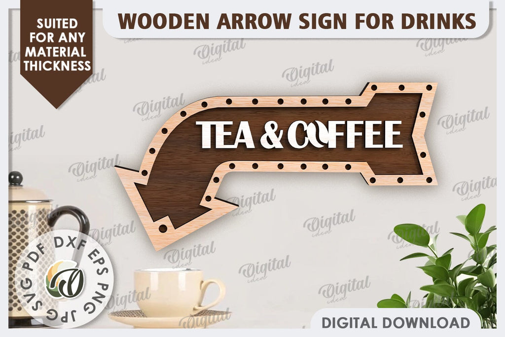 Wooden Arrow Sign for Drinks Laser Cut. Kitchen Sign SVG - So Fontsy