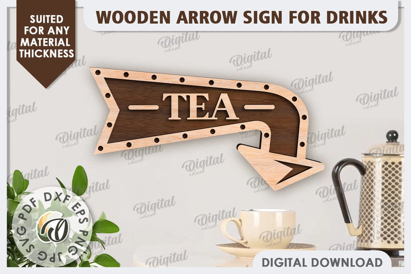 Wooden Arrow Sign for Drinks Laser Cut. Kitchen Sign SVG - So Fontsy