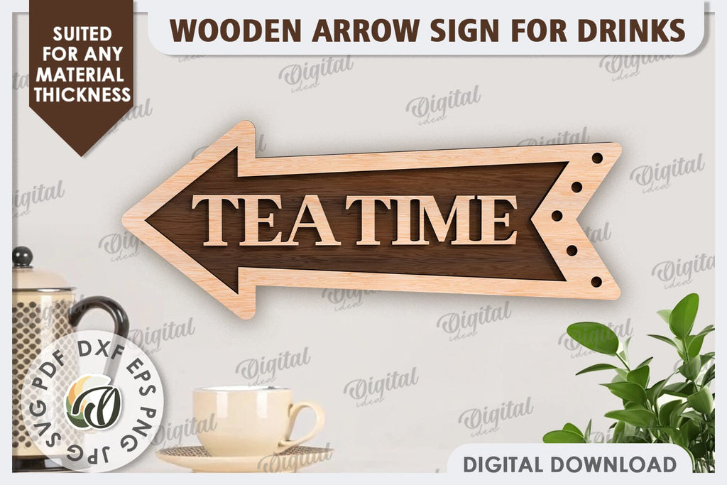 Wooden Arrow Sign for Drinks Laser Cut. Kitchen Sign SVG - So Fontsy