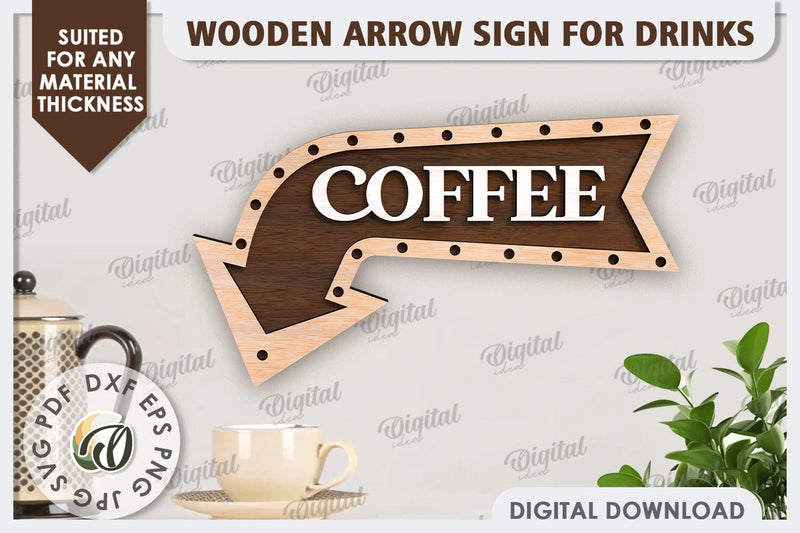 Wooden Arrow Sign for Drinks Laser Cut. Kitchen Sign SVG - So Fontsy