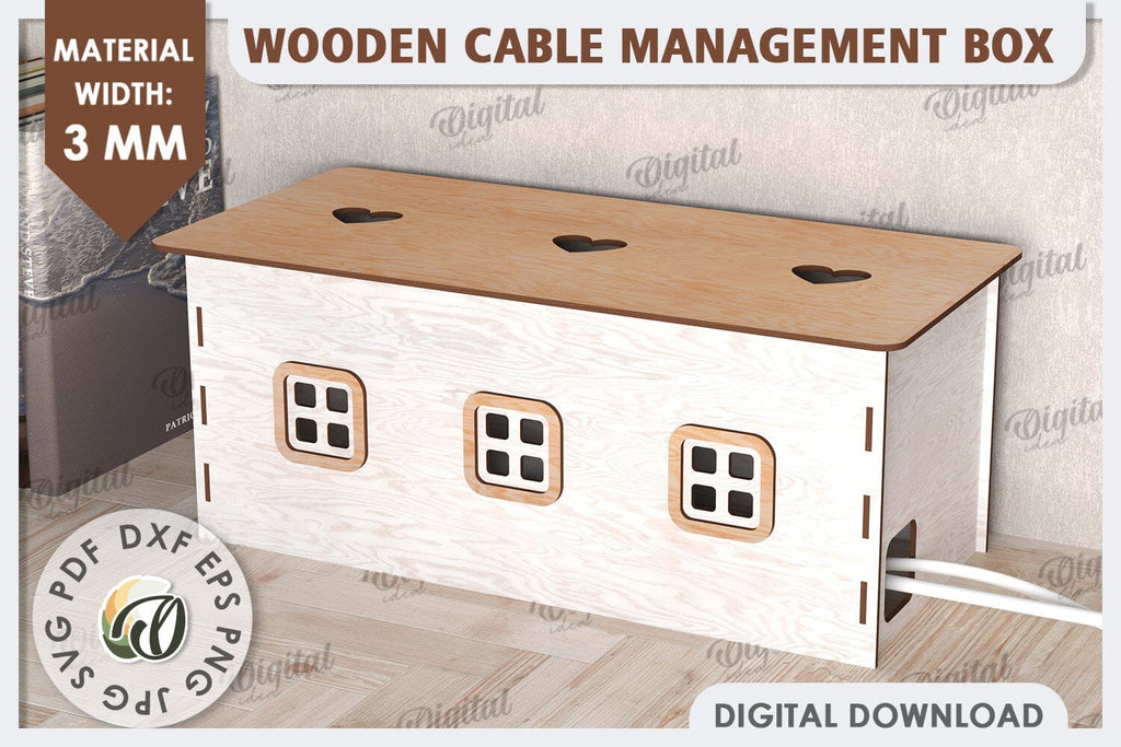 Wooden Cable Management Box Laser Cut. 3D House SVG - So Fontsy