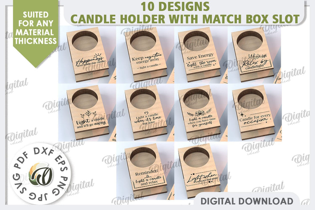Wooden Candle Holders with Match Box Slot Laser Cut Bundle - So Fontsy
