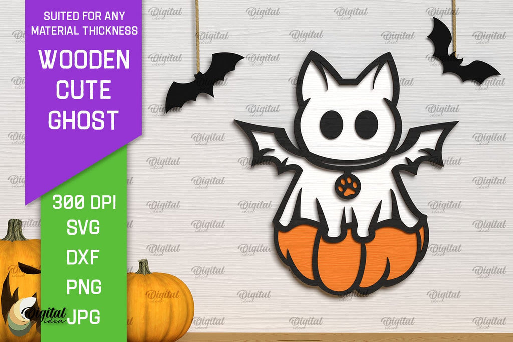 Wooden Cute Ghost Laser Cut Design. Halloween Ghosts SVG - So Fontsy