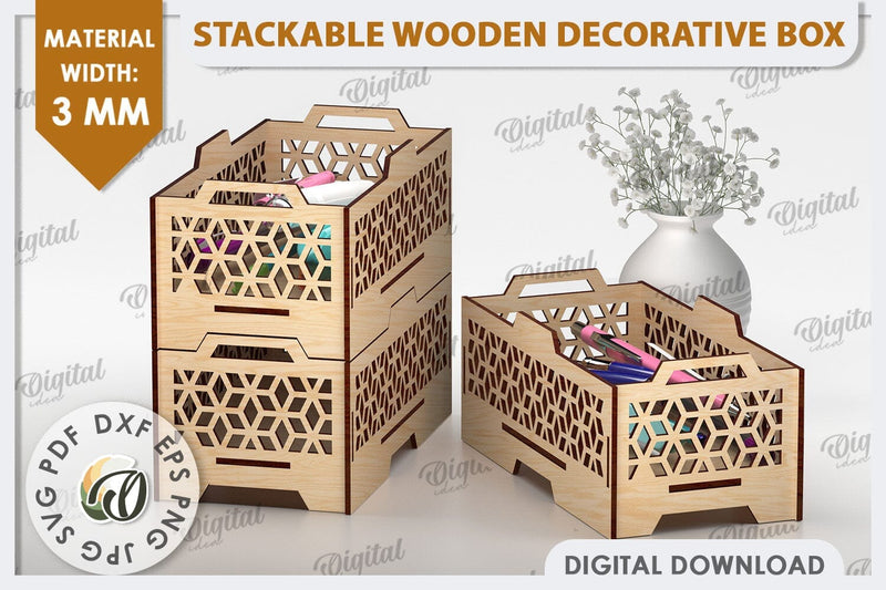 Wooden Decorative Boxes LaserCut Bundle. Wood Organizers SVG - So Fontsy