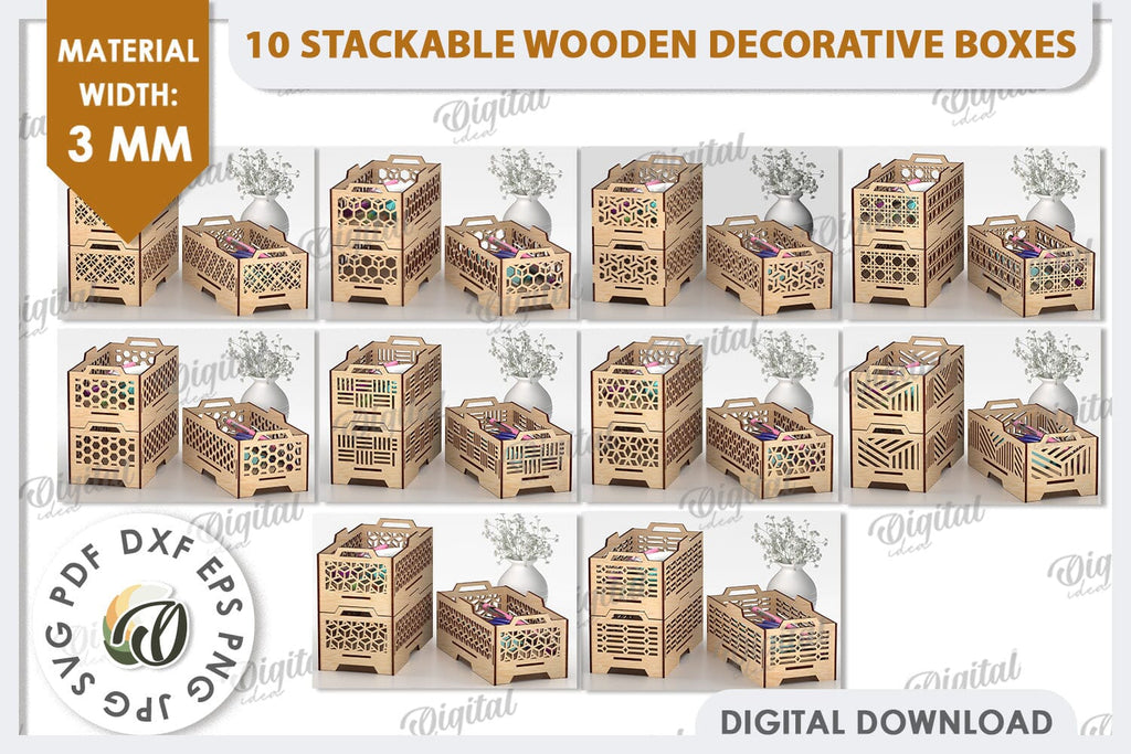 Wooden Decorative Boxes LaserCut Bundle. Wood Organizers SVG - So Fontsy