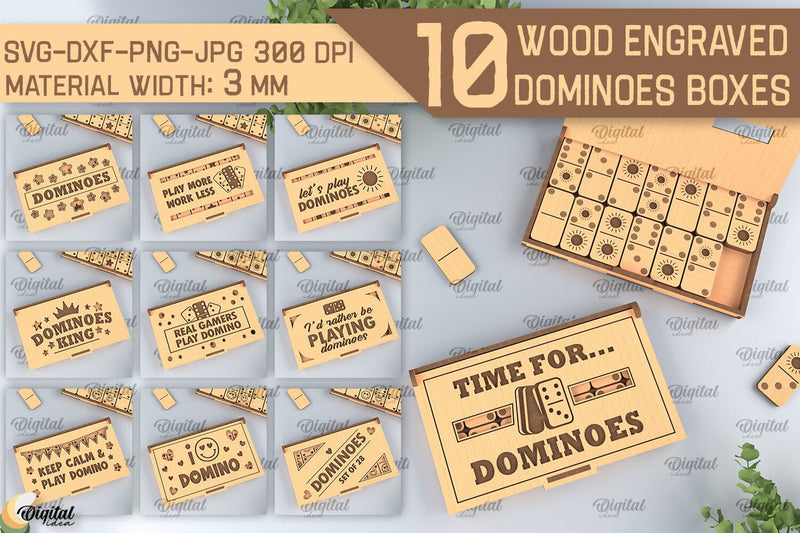 Wooden Domino Boxes Laser Cut Bundle. Domino Set With Gift Boxes SVG ...