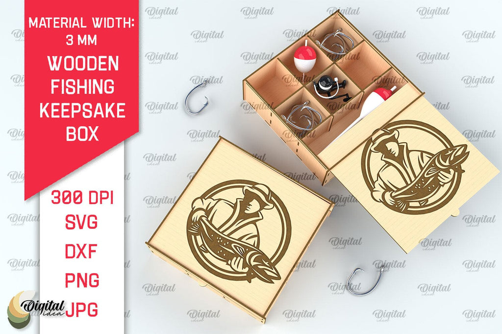 Wooden Fishing Box Laser Cut. 3D Fishing Box SVG - So Fontsy