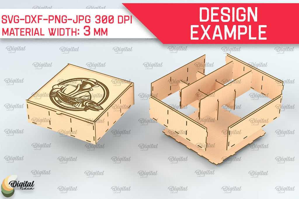 Wooden Fishing Box Laser Cut. 3D Fishing Box SVG - So Fontsy