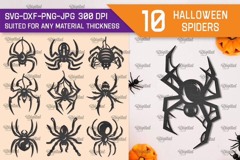 Wooden Halloween Spiders Laser Cut Bundle. Spooky Spider SVG - So Fontsy