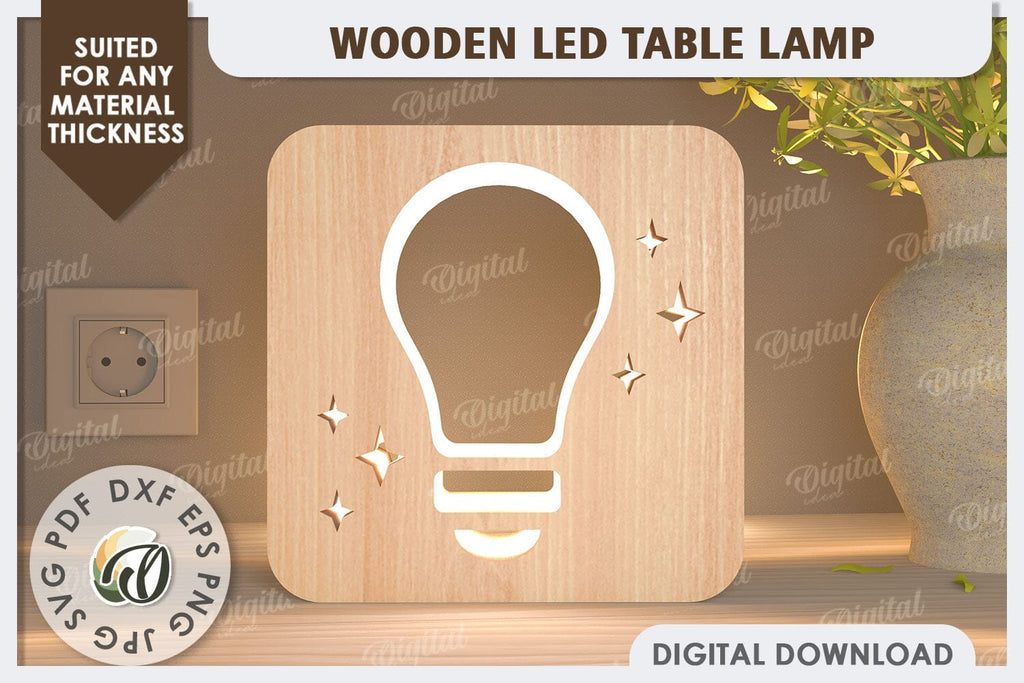 Wooden Led Table Lamp Laser Cut. Led Nightlight SVG Design - So Fontsy