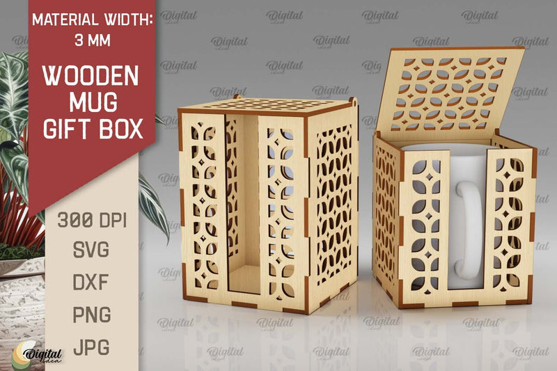 Wooden Mug Gift Box Laser Cut. Wooden Mug Box SVG - So Fontsy