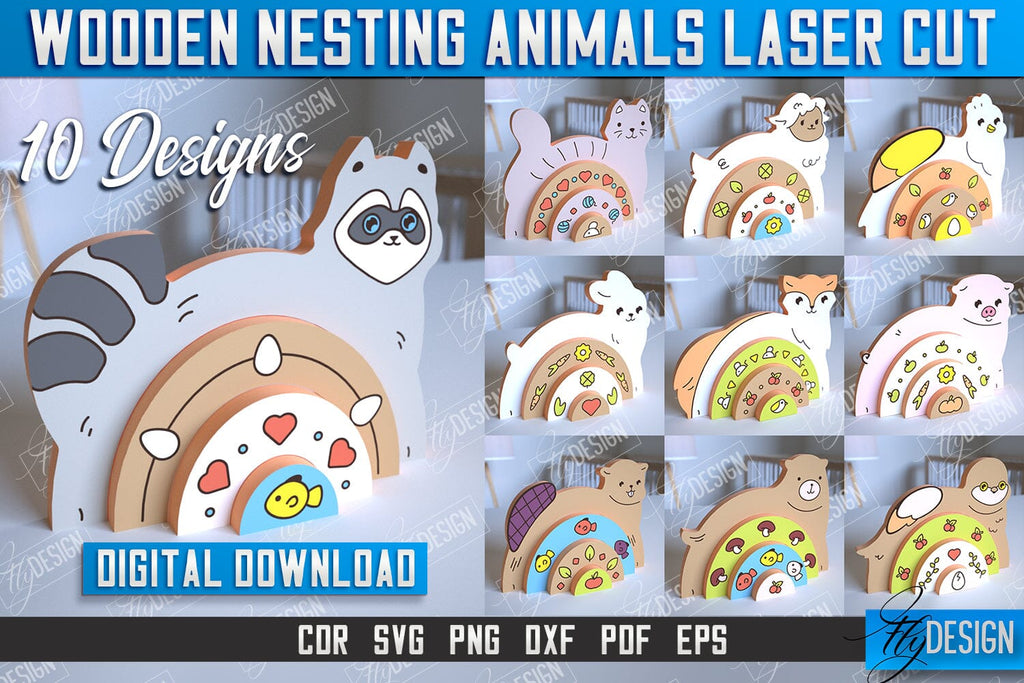 Wooden Nesting Animals Bundle | Nesting Toy | Rainbow | New Born Gift ...