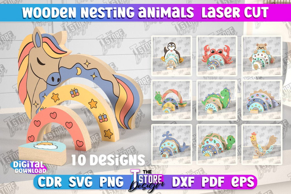 Wooden Nesting Animals | Nesting Toy | Rainbow | New Born Gift ...