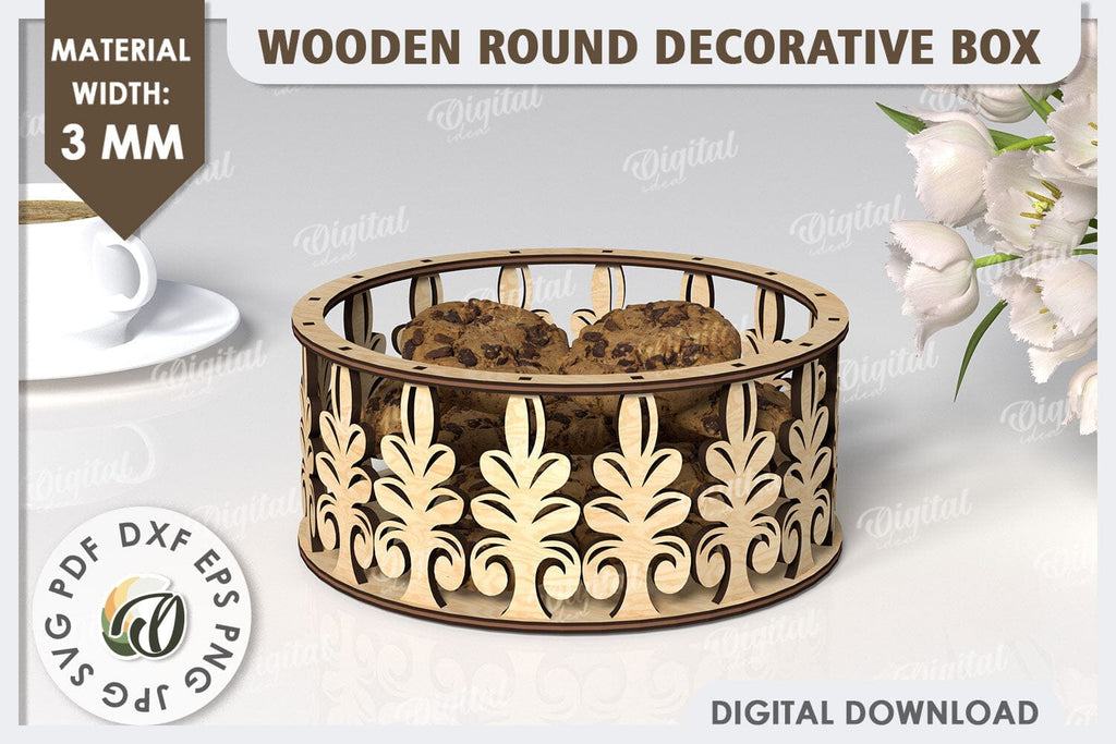 Wooden Round Decorative Box Laser Cut. 3D Gift Box SVG - So Fontsy