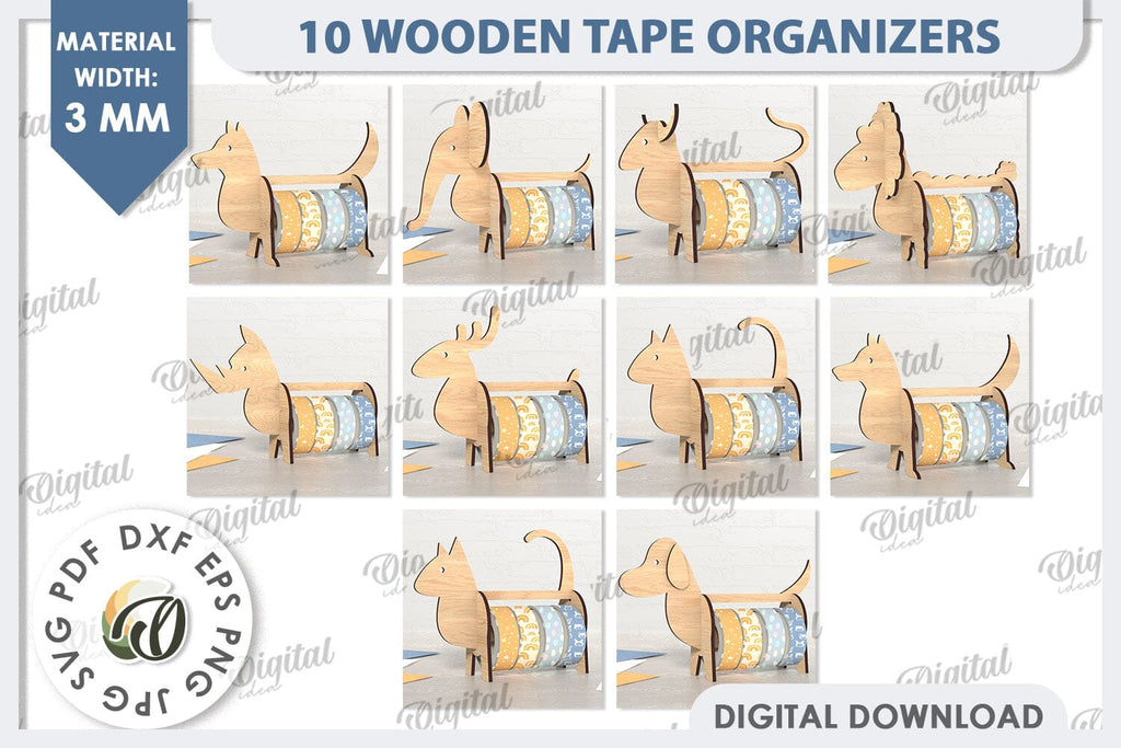 Wooden Tape Organizers Laser Cut Bundle. Tape Holders SVG - So Fontsy