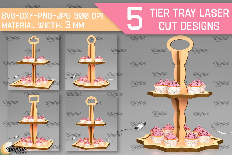 Wooden Tier Trays Laser Cut Bundle. Kitchen Home Decor SVG - So Fontsy