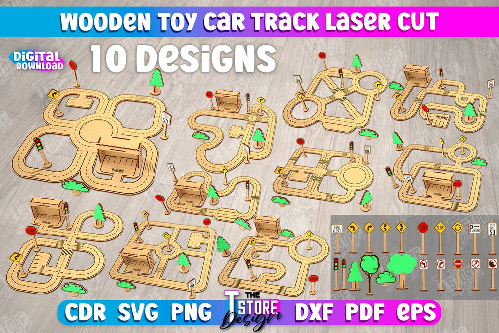 Wooden Toy Car Track Bundle | Road model | Racing track | Car Track Toy ...