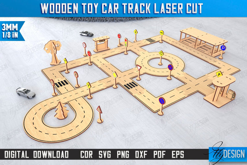 Wooden Toy Car Track Laser Cut | Road Model | Racing Track | Car Track ...