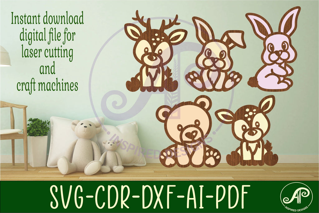 Woodland animals set 1 two layer laser cut outs SVG files - So Fontsy