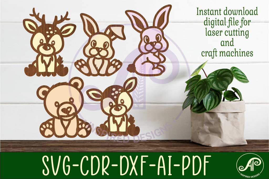 Woodland animals set 1 two layer laser cut outs SVG files - So Fontsy
