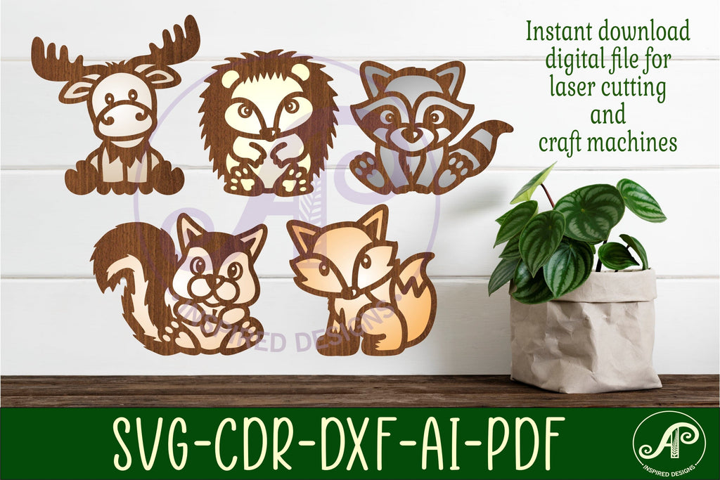 Woodland animals set 2 two layer laser cut outs SVG files - So Fontsy