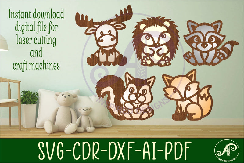 Woodland animals set 2 two layer laser cut outs SVG files - So Fontsy
