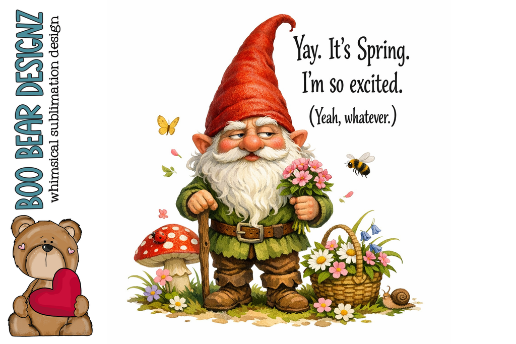 Yay It's Spring, Grumpy Garden Gnome Clipart - So Fontsy