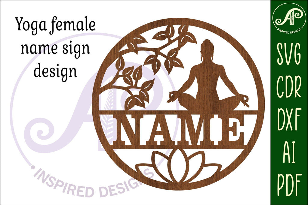 Yoga female name sign svg laser cut template - So Fontsy
