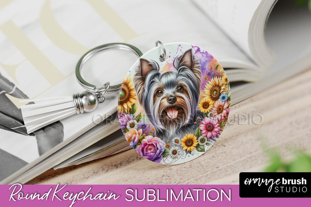 Yorkshire Terrier Keychain - Dog mom Floral Keychain Sublimation Design ...