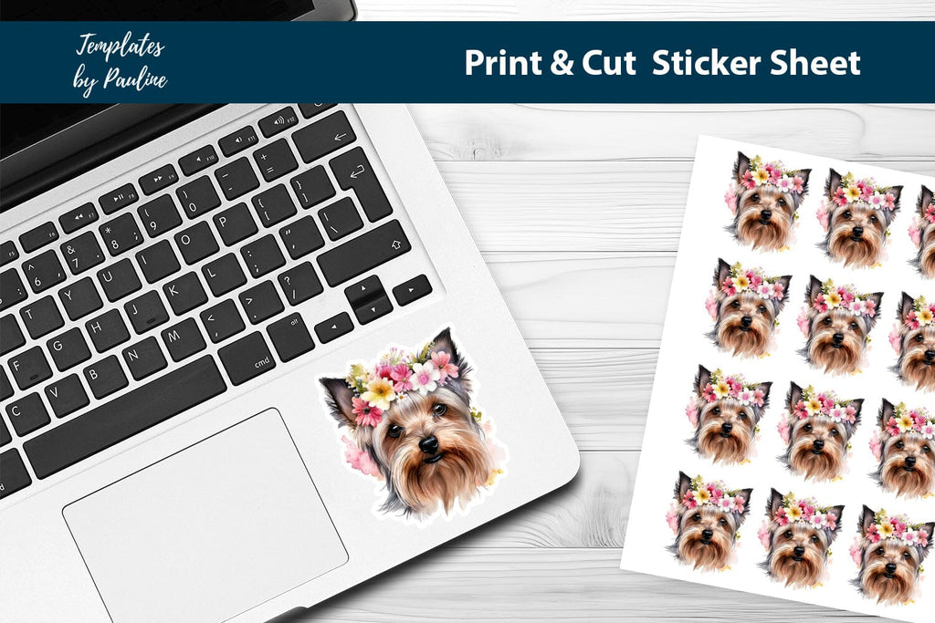 Yorkshire Terrier Sticker Sheet, Print and Cut Sticker - So Fontsy