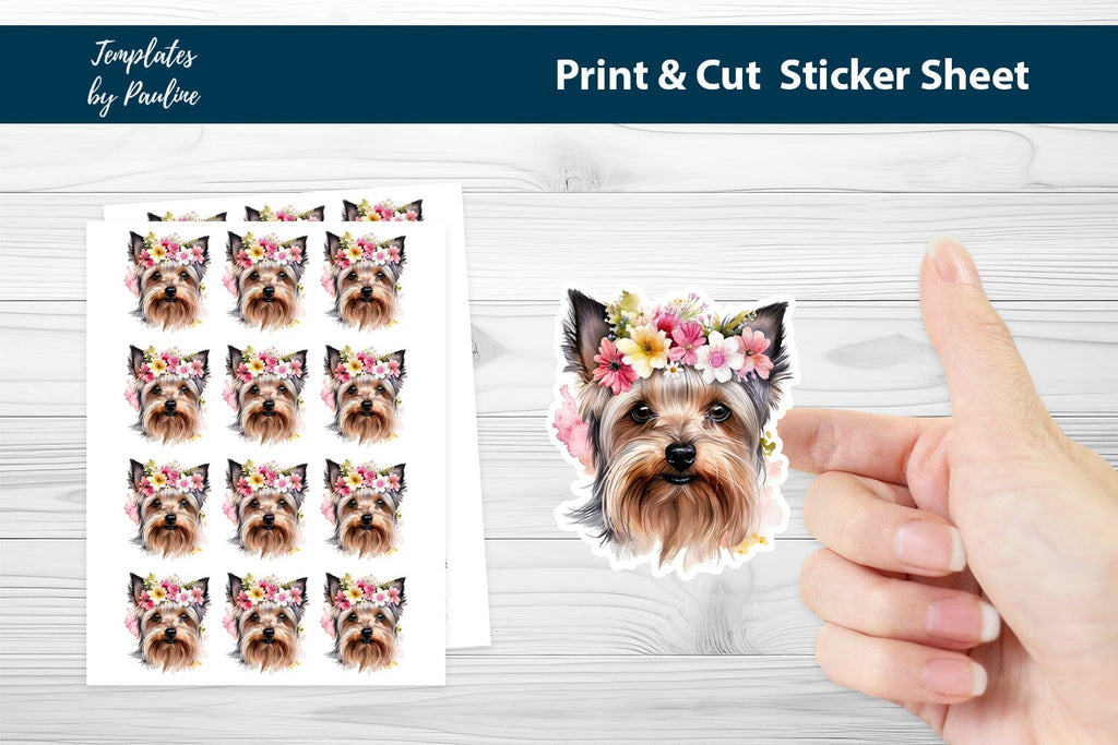 Yorkshire Terrier Sticker Sheet, Print and Cut Sticker - So Fontsy