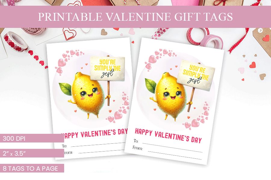 Zesty Lemon Valentine's Gift Tags - Citrusy Sweet Printable - So Fontsy