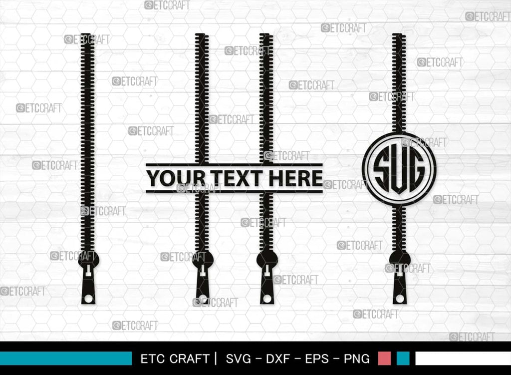 Zipper Monogram, Zipper Silhouette, Zipper SVG Bundle, Black Zipper Svg ...