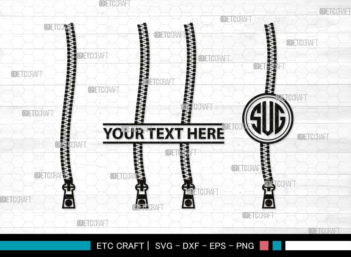 Zipper Monogram, Zipper Silhouette, Zipper SVG Bundle, Black Zipper Svg ...
