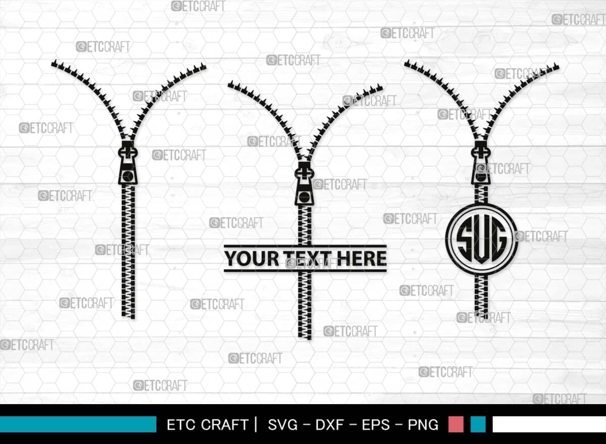 Zipper Monogram, Zipper Silhouette, Zipper SVG Bundle, Black Zipper Svg ...