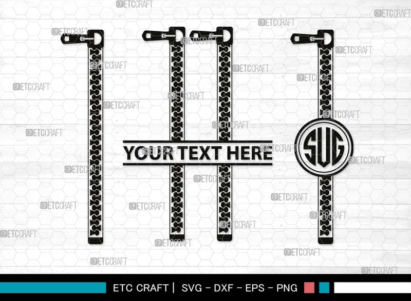 Zipper Monogram, Zipper Silhouette, Zipper SVG Bundle, Black Zipper Svg ...