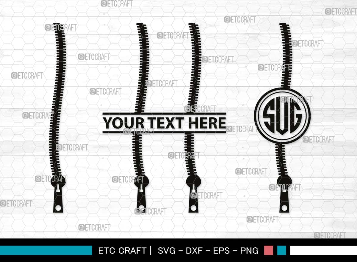 Zipper Monogram, Zipper Silhouette, Zipper SVG Bundle, Black Zipper Svg ...