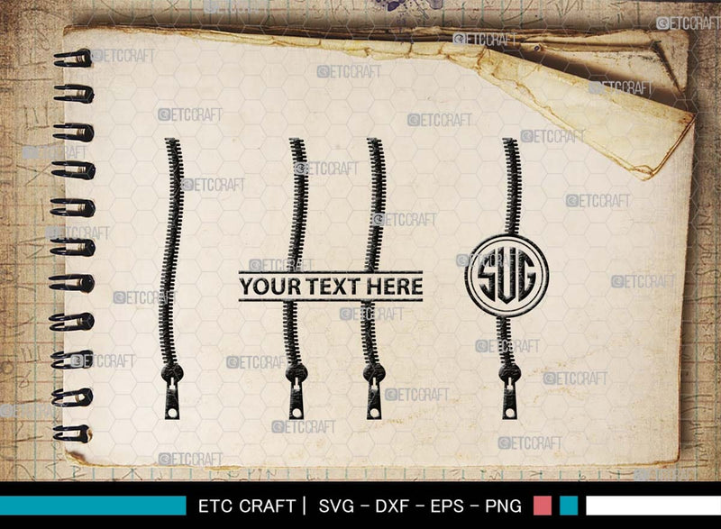 Zipper Monogram, Zipper Silhouette, Zipper SVG Bundle, Black Zipper Svg ...