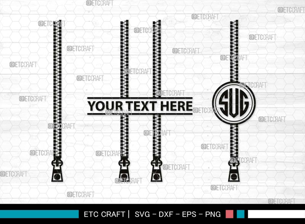 Zipper Monogram, Zipper Silhouette, Zipper SVG Bundle, Black Zipper Svg ...