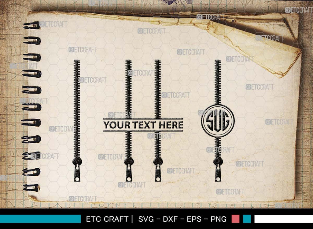Zipper Monogram, Zipper Silhouette, Zipper SVG Bundle, Black Zipper Svg ...