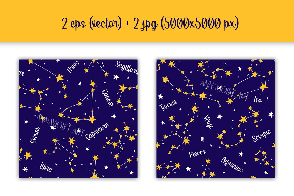 Zodiac Patterns, Digital Paper JPG | Zodiac Signs Star Charts Seamless ...