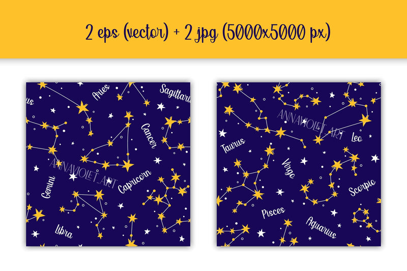 Zodiac Patterns, Digital Paper JPG | Zodiac Signs Star Charts Seamless ...