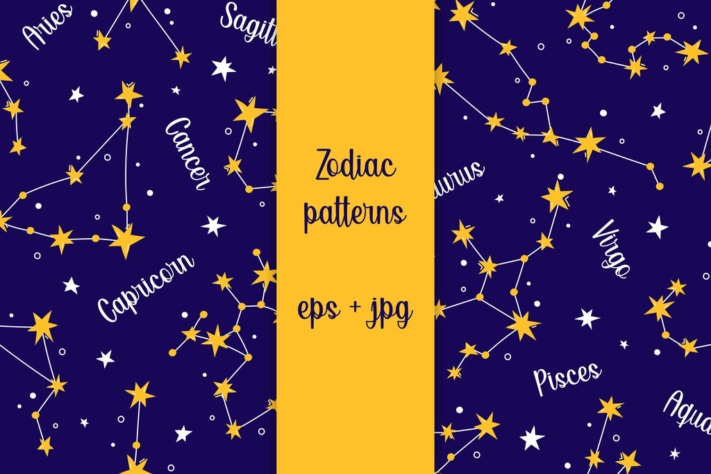 Zodiac Patterns, Digital Paper JPG | Zodiac Signs Star Charts Seamless ...